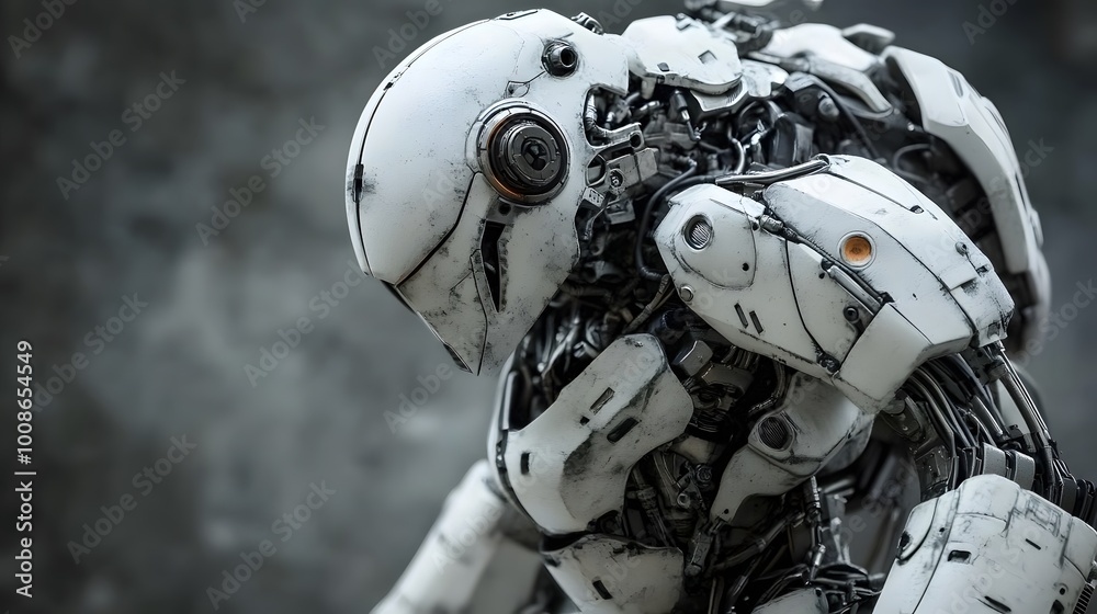 Realistic mecha figure with articulated limbs and detailed robotic ...