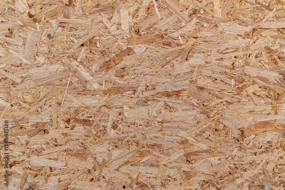 OSB board (Oriented Strand Board), showing overlapping wood fiber ...