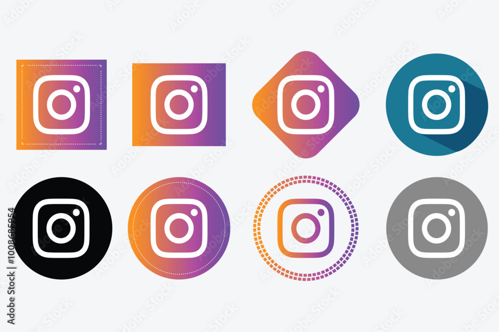 Instagram logo set in different shape on a white background. editorial ...