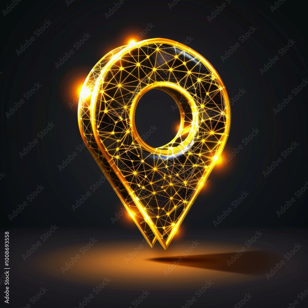Advanced Navigation And Location Technology Concept Golden Location Marker Floating Above A
