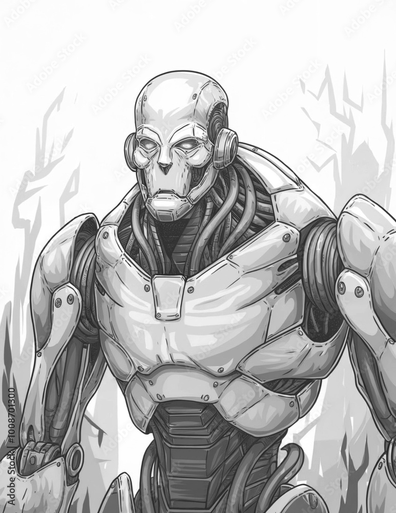 ภาพประกอบสต็อก Cyborg monster. Halloween coloring page for adults ...