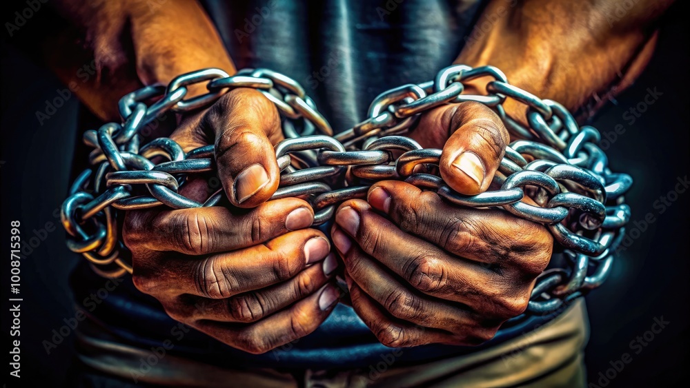 Symbolic representation of captivity and restraint with chained hands ...