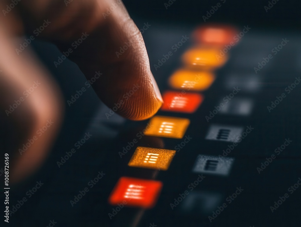 Finger hovering over a list of candidates on a touch-screen voting ...