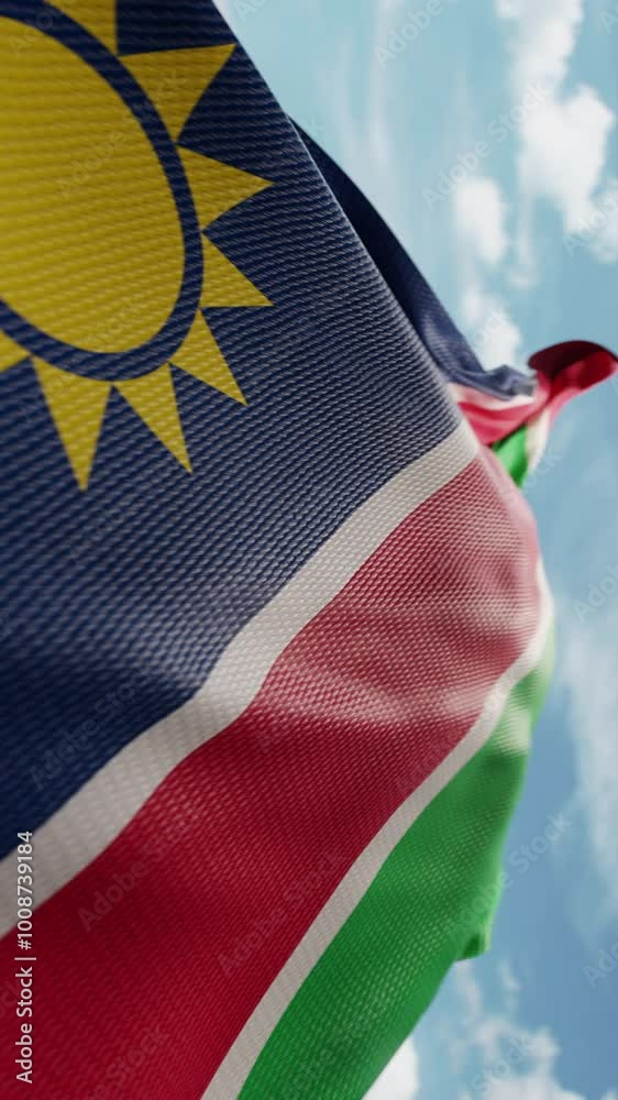 Wavy flag of Namibia blowing in the wind in slow motion. Waving ...