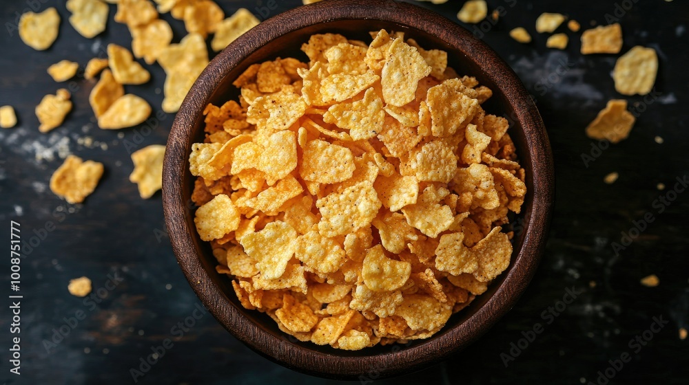Top view of crispy cornflakes chivda, a crunchy snack for South Asian ...