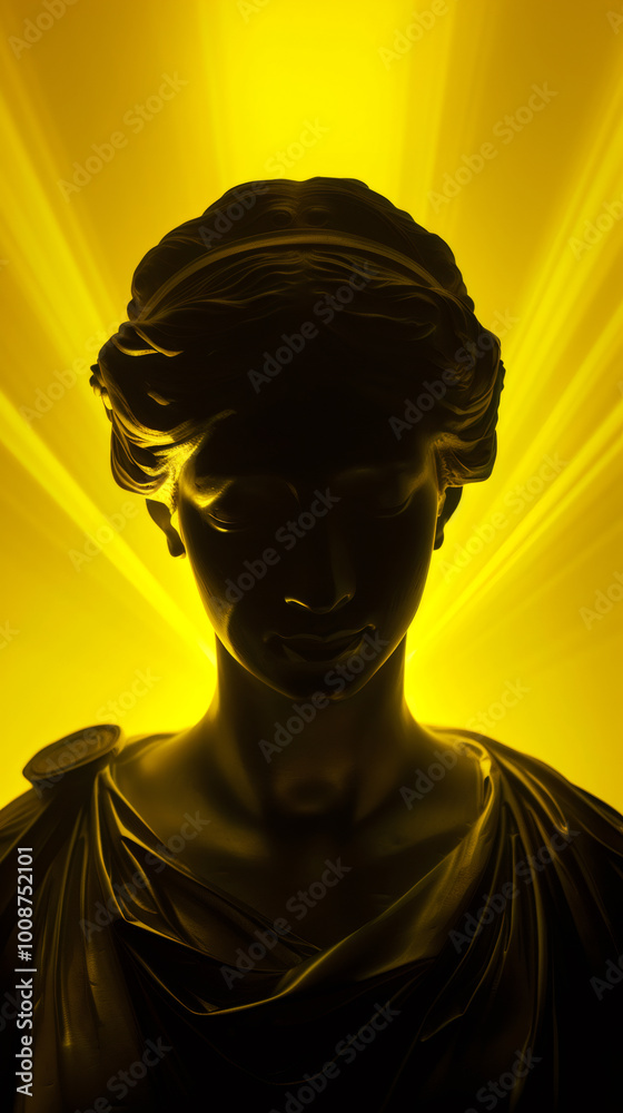 neon goddess statue, close-up shot of a roman goddess statue on a neon ...