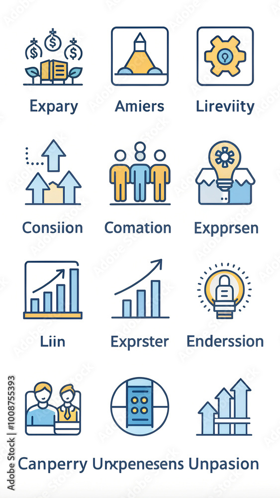 Company growth outline icons collection. Expansion, Expansionary ...