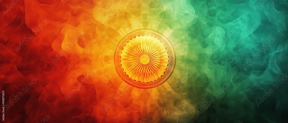 Craft a glowing Indian flag with a softly illuminated Ashoka Chakra in ...