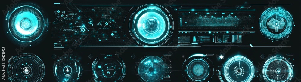 A collection of futuristic HUD elements, UI / UX elements for the HUD user interface. Circles ...