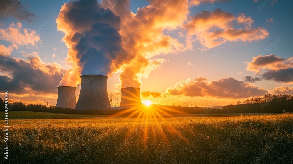 Nuclear power plants blowing off smoke with billowing from the towers ...