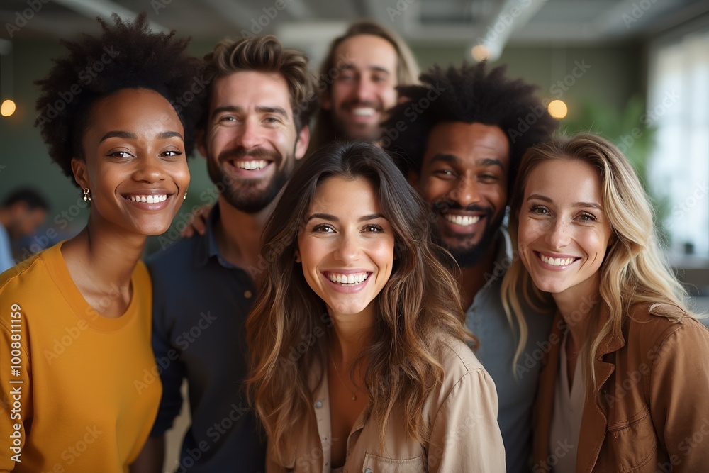 Happy diverse group of young professionals smiling and posing together ...