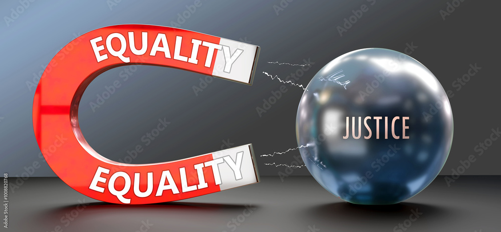 Equality attracts Justice. A metaphor showing equality as a big magnet ...