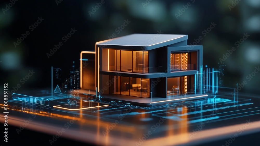 Smart home or IoT technology concept A 3D scale model of a contemporary ...