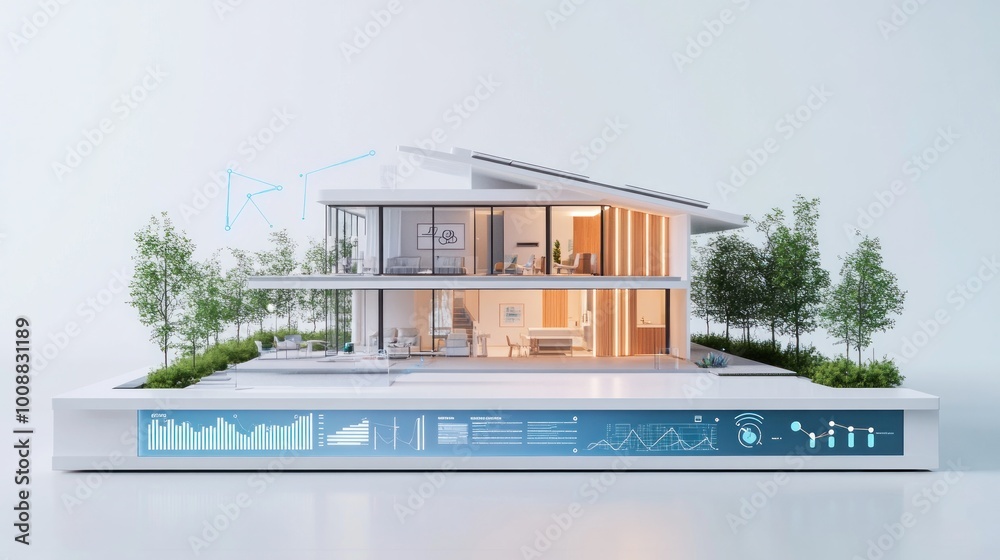 Smart home or IoT technology concept A 3D scale model of a contemporary ...