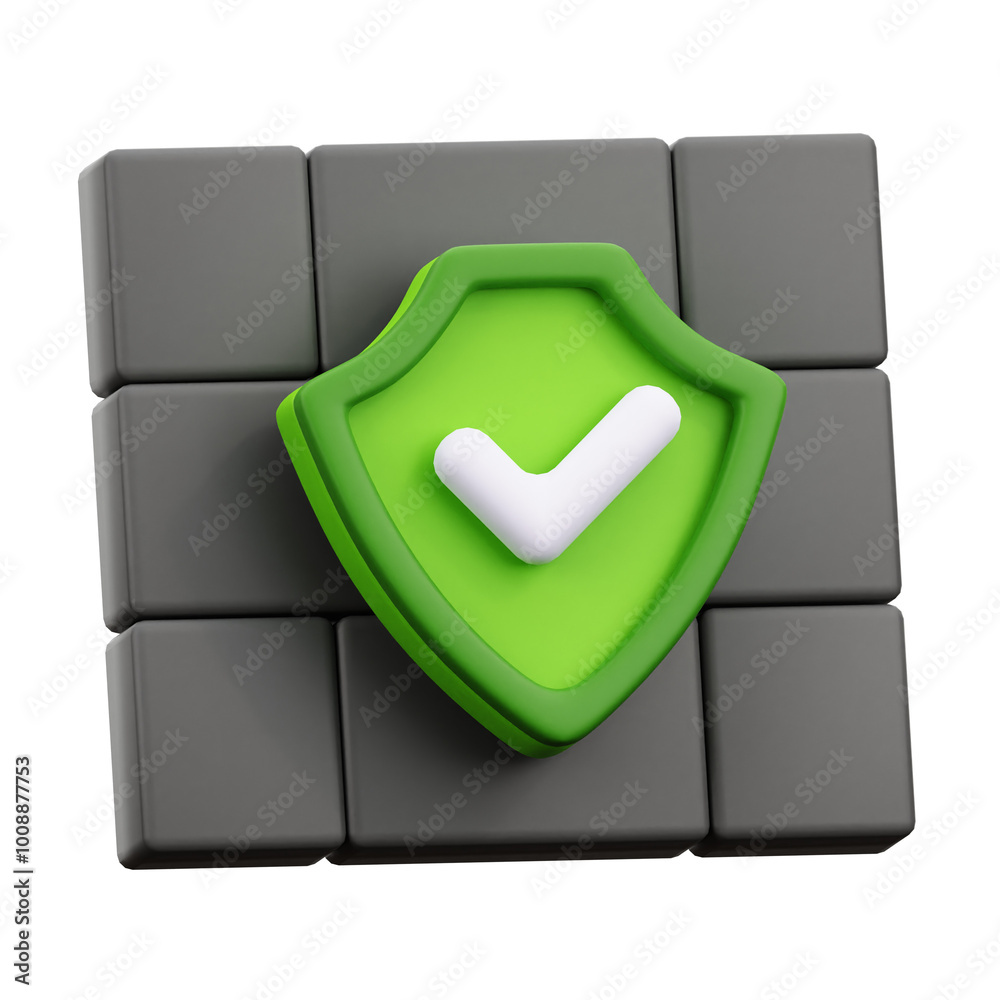 Firewall icon with Checkmark. 3D illustration of secure firewall ...