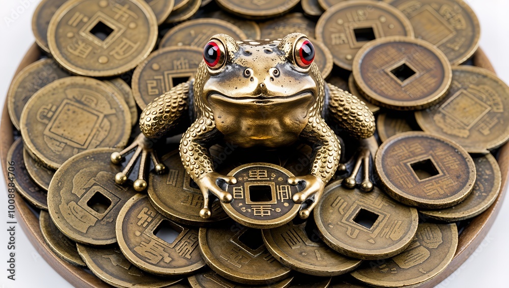 A figurine of a three-legged toad, also known as a money frog, which is ...