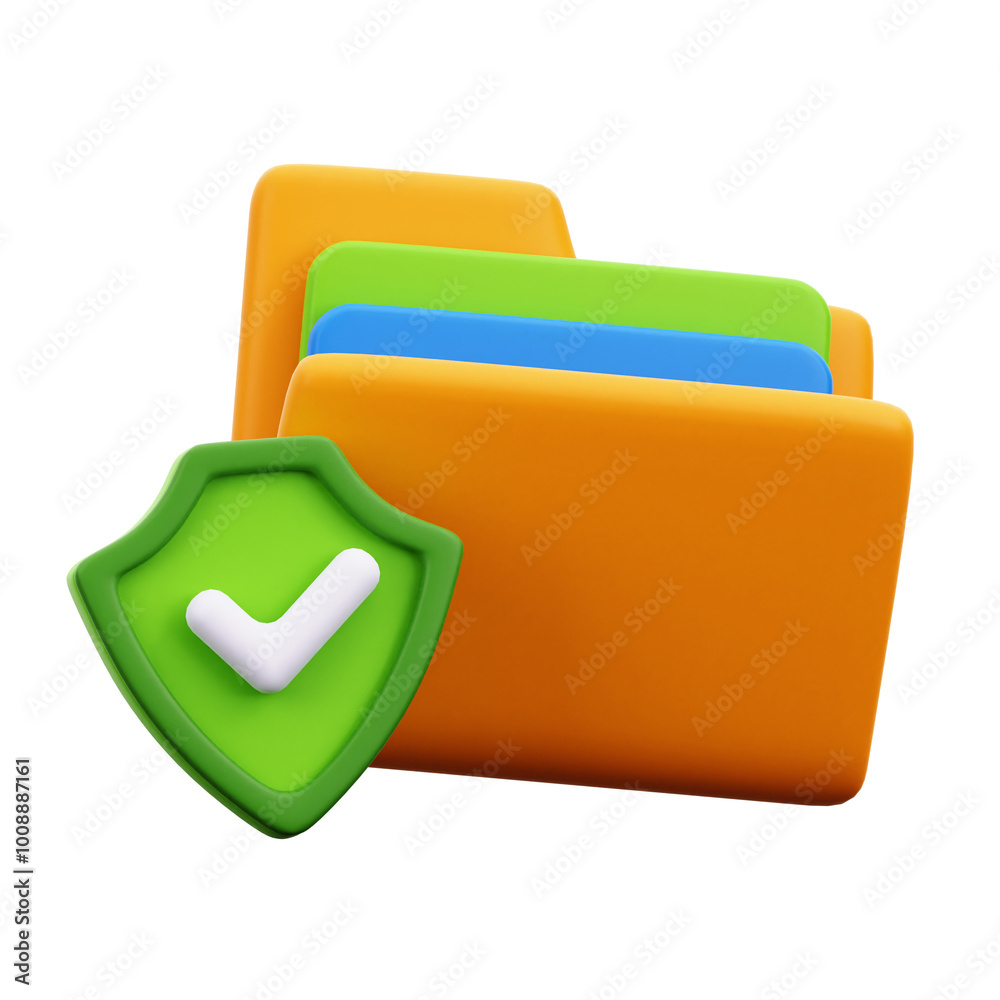Folder icon with shield sign. 3D illustration of secured file, folder ...