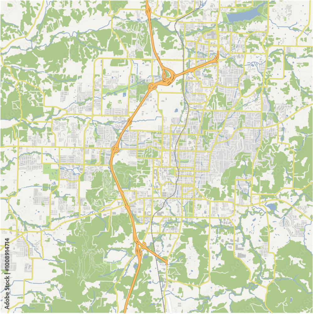 Map of Fayetteville in Arkansas in a normal road map style. Contains ...