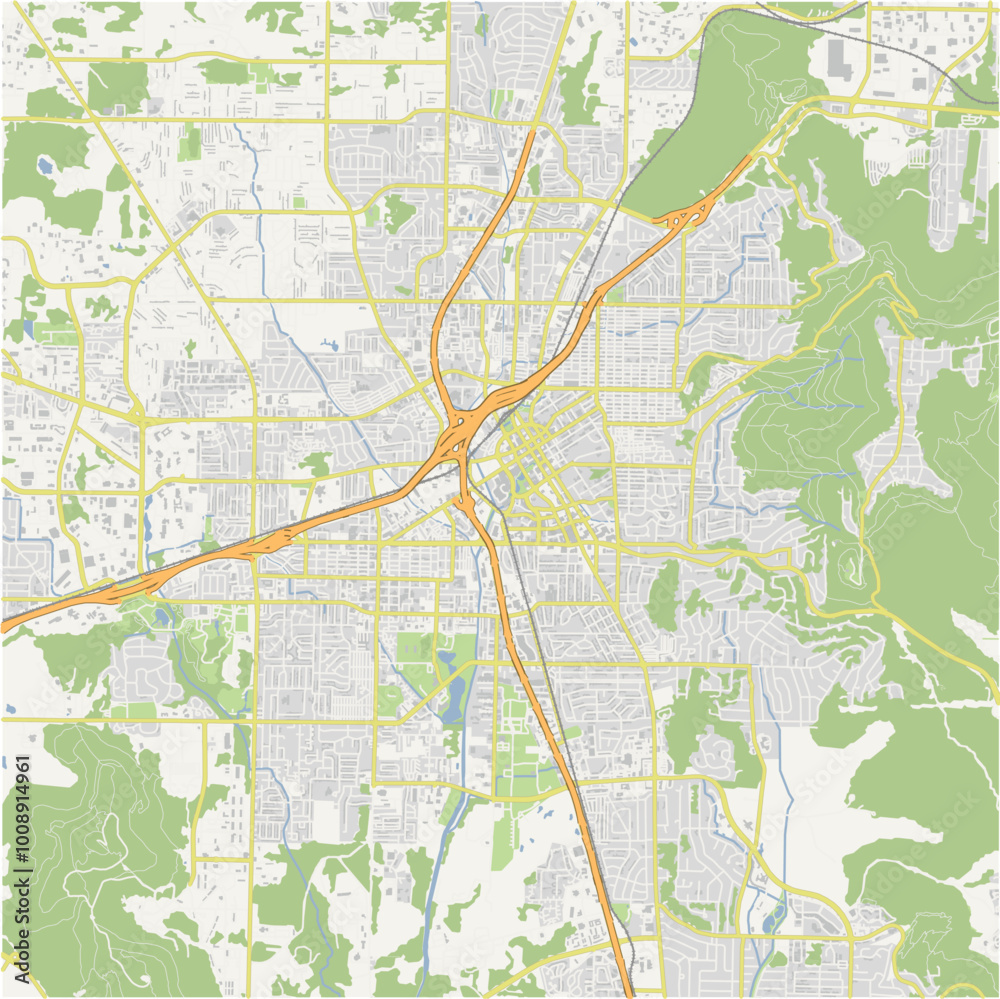 Map of Huntsville in Alabama in a normal road map style. Contains ...