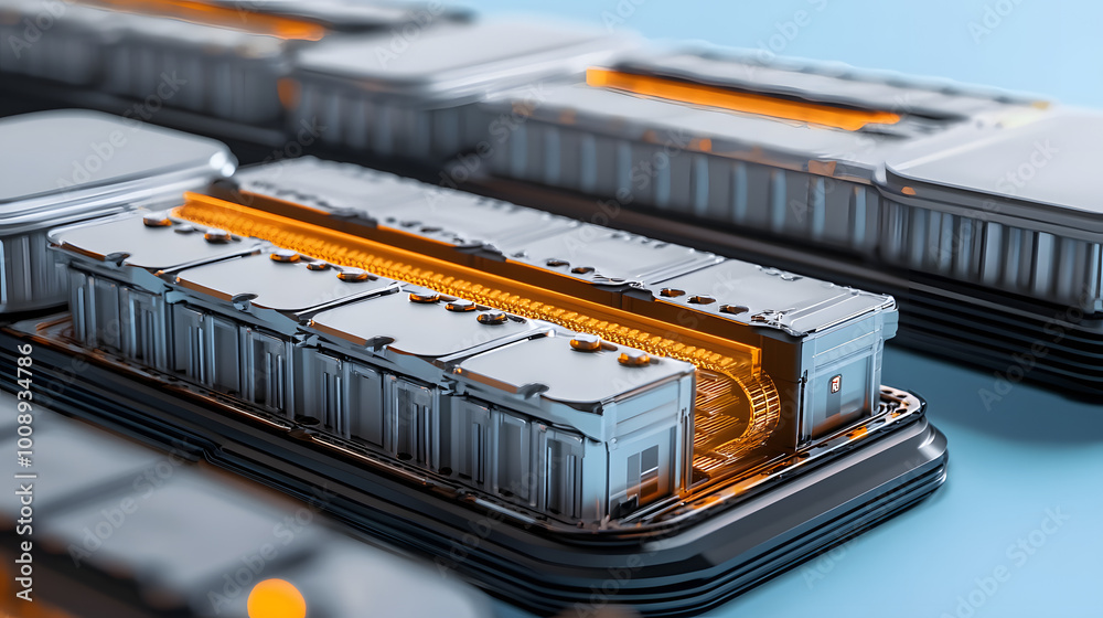 Electric lithium ion batteries assembly, manufacturing process Stock ...