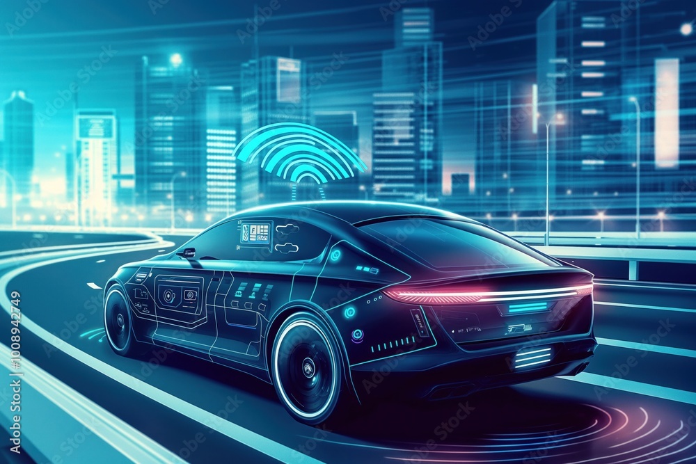 Modern car technology uses Heads-up display for autonomous self-driving ...