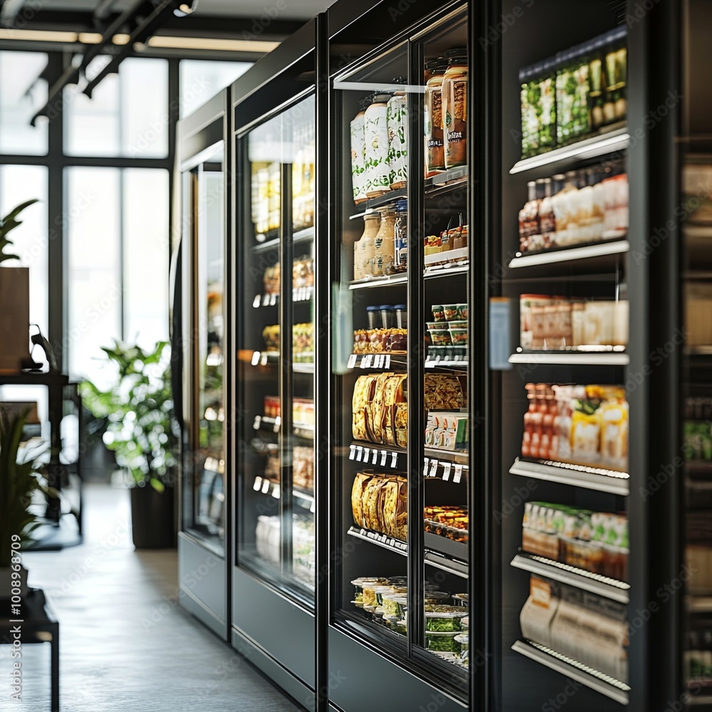 Micro market (small automated unmanned vending store) full of food ...