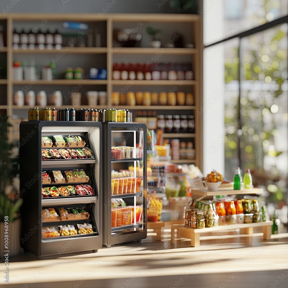 Micro market (small automated unmanned vending store) full of food ...