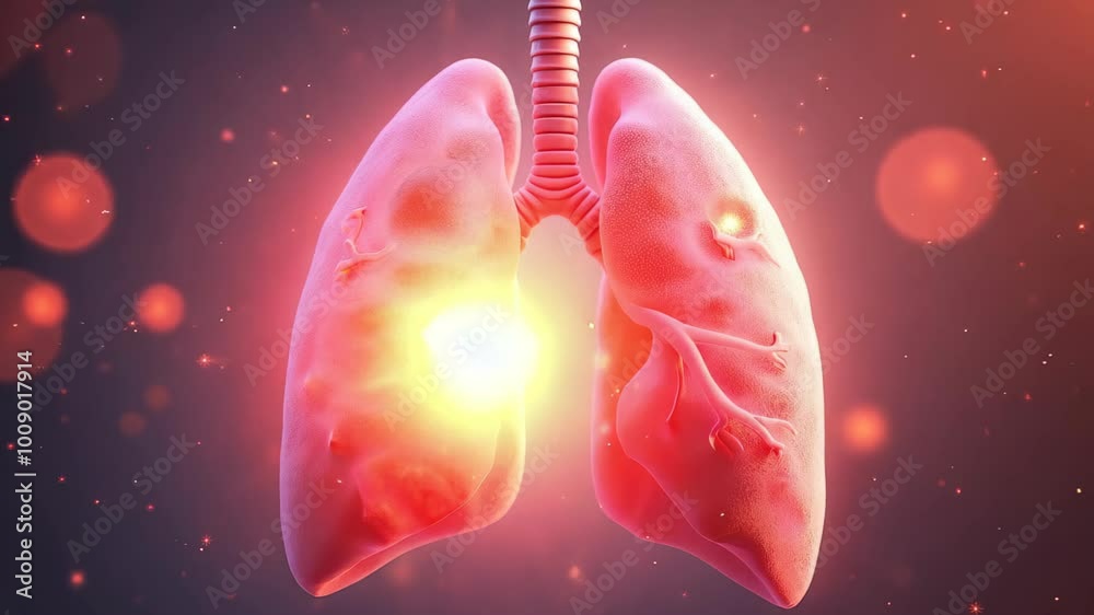 A vibrant digital illustration of human lungs, highlighting anatomical ...