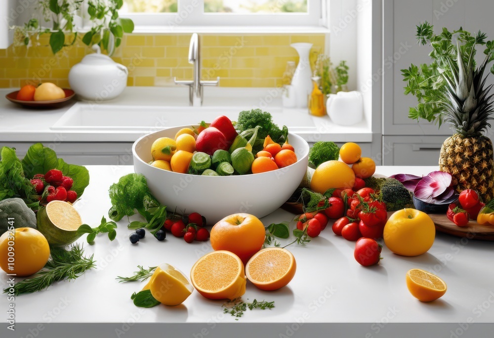 vibrant ingredients displayed stylized arrangement optimal food safety ...