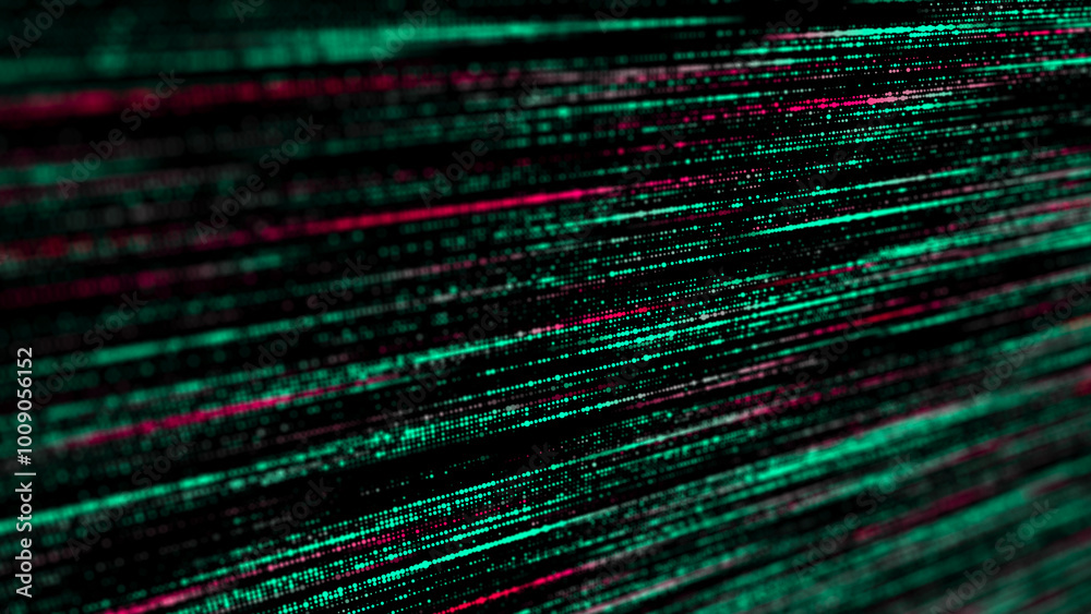 Stream of binary code. Green matrix background. Falling dots texture on ...