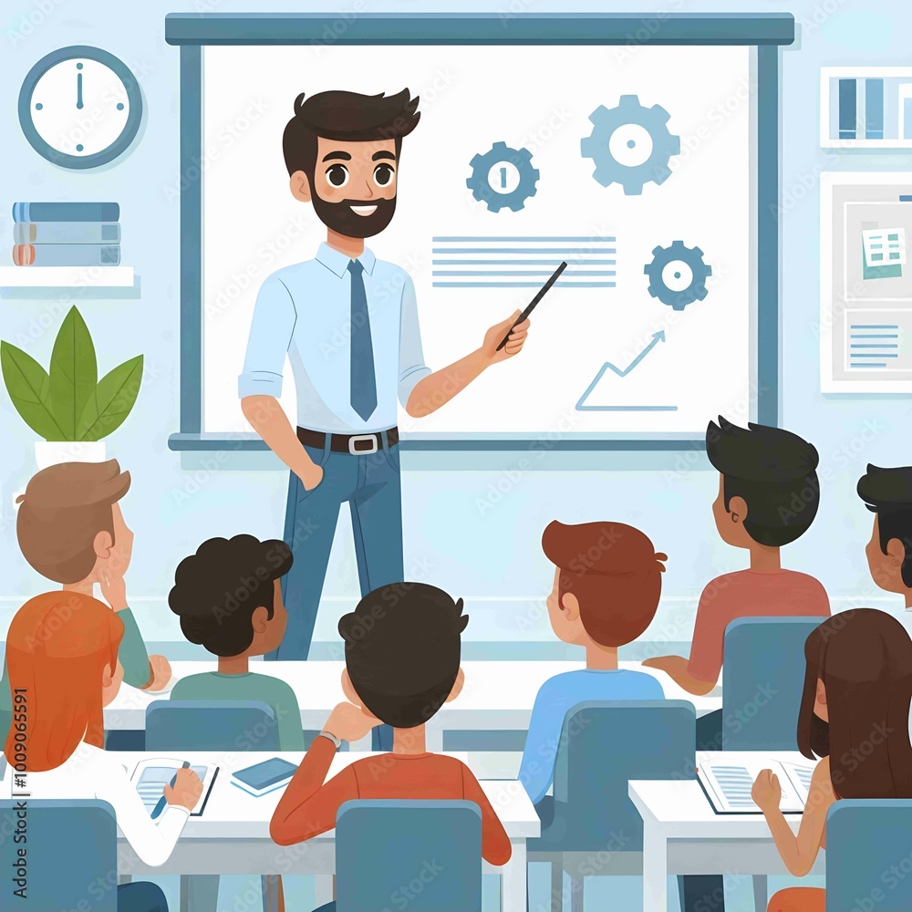 flat illustration Confident student presenting a project to classmates ...