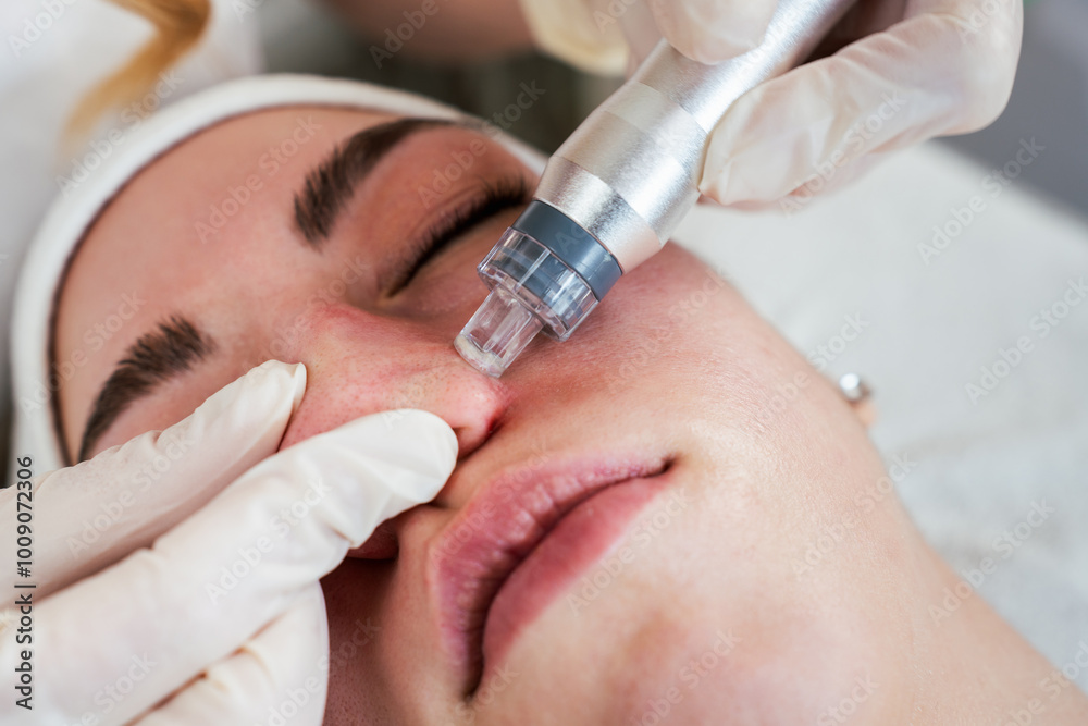 Young woman receiving hydra facial treatment for exfoliation ...