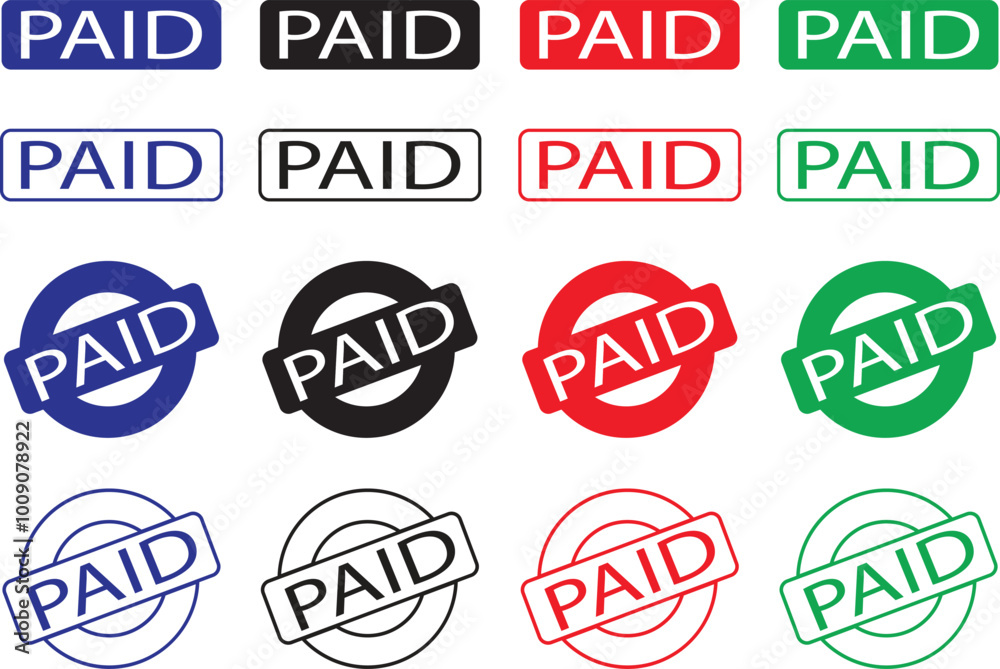 Paid stamp vectors texture design flat and line icons Set for many ...