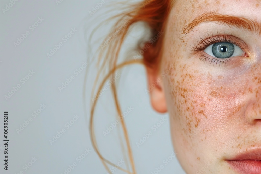 Young woman facial skin with freckles, skin pigmentation. Effective ... Young woman facial skin with freckles, skin pigmentation. Effective ...