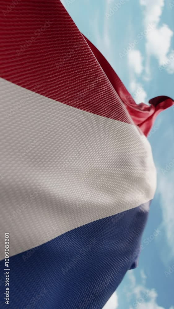 Wavy flag of Netherlands blowing in the wind in slow motion. Waving ...