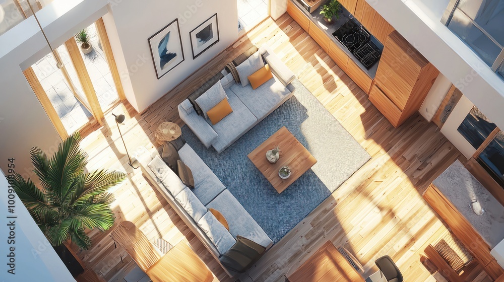 Virtual 3D room layout for architectural planning, showing furniture ...