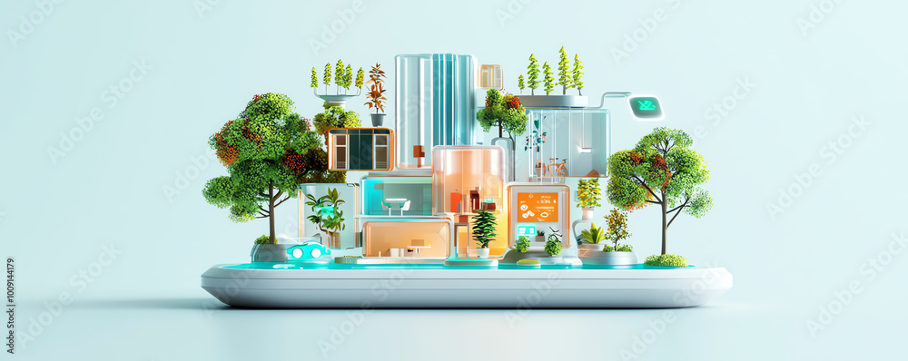 Modern smart miniature house with transparent walls, featuring ...