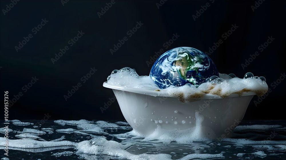 Planet Earth Floating in a Bubble Filled Bath Symbolizing Care and ...