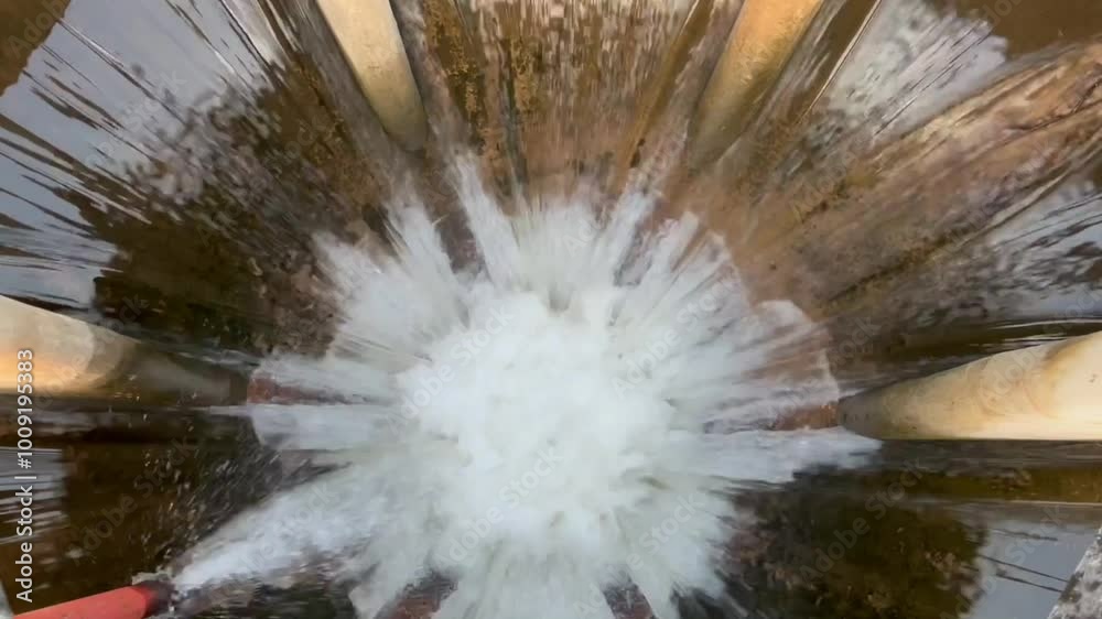 water flowing from a reservoir down into a spillway, footage shows ...