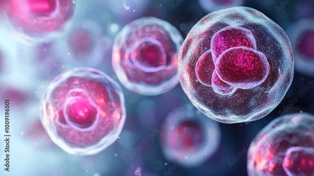 A 3D model of a stem cell colony under a microscope, with ...