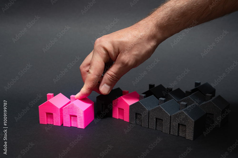 property selection real estate market background hand pointing house ...