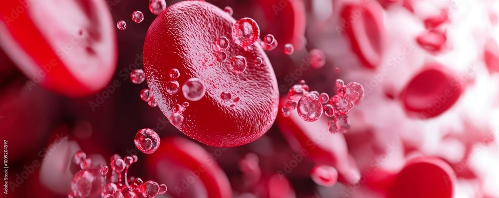 A close-up 3D view of oxygen molecules binding to hemoglobin inside red ...