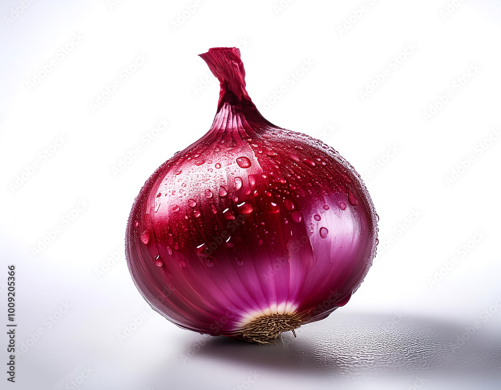 red onion with water drops on a pitch solid white background Stock ...