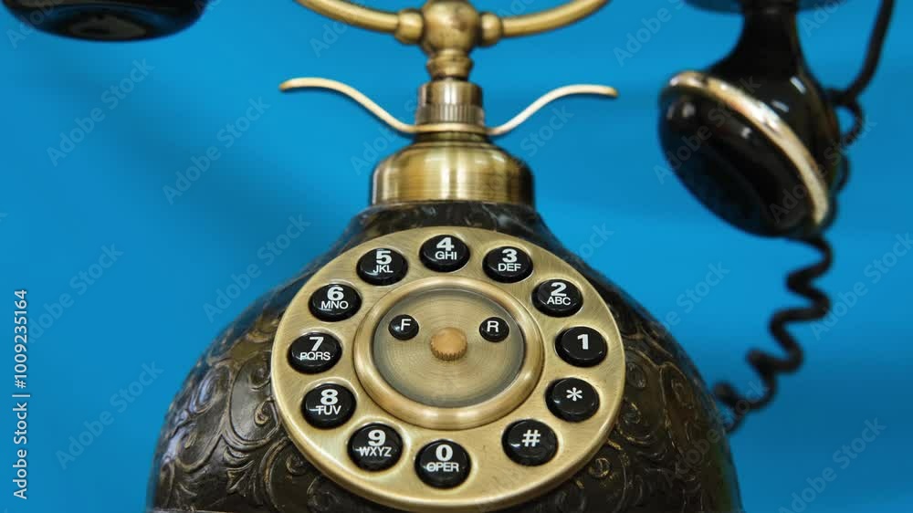 This antique brown and gold rotary telephone showcases old-fashioned ...