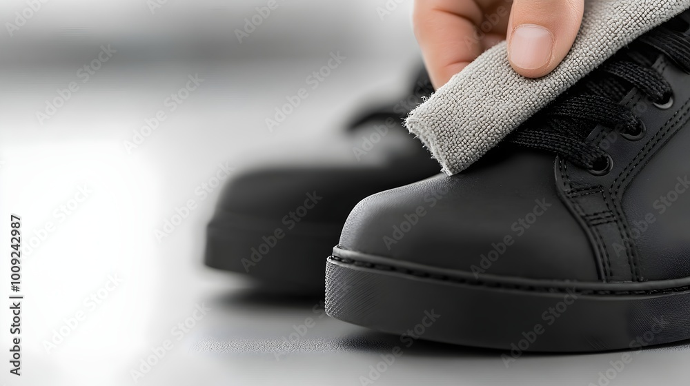 Restoring Leather Shine Wiping Shoes with a Soft Cloth for a Streak ...