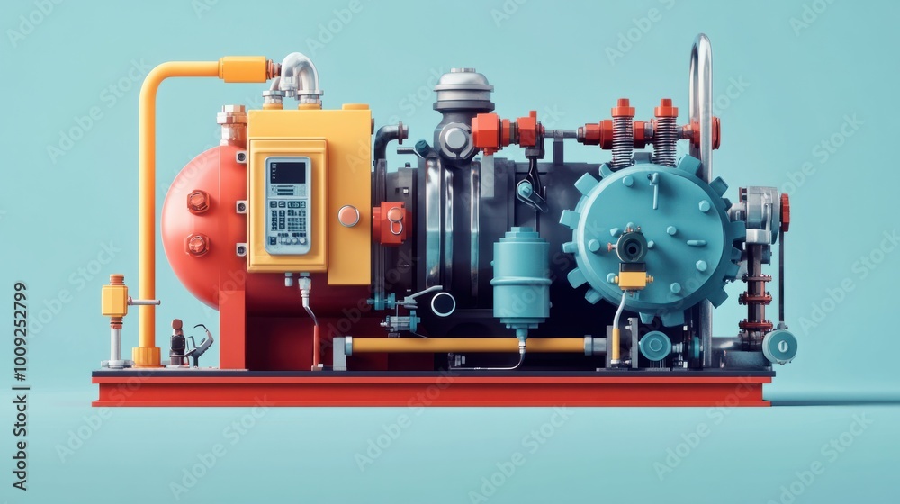 Photo Flat design side view animation of hydraulic compressor mechanism ...