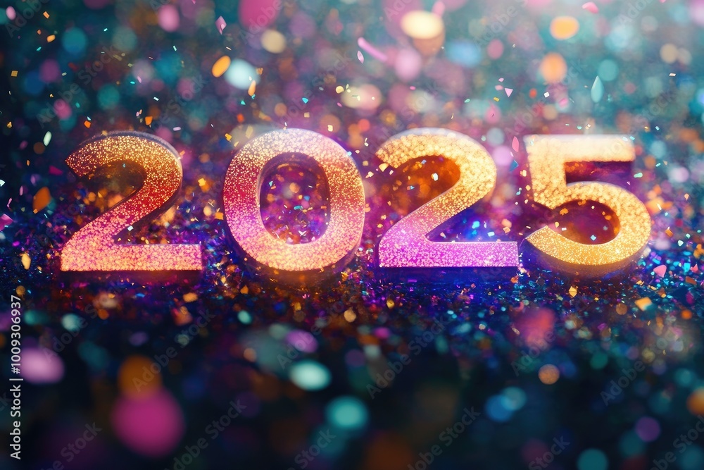 Celebrate the vibrancy of 2025 with colorful sparkles and glowing ...
