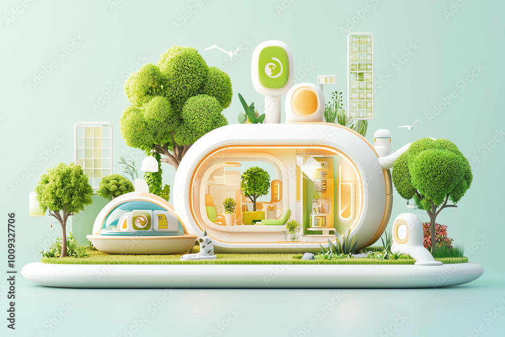 Miniature futuristic house with sleek sustainable architecture ...