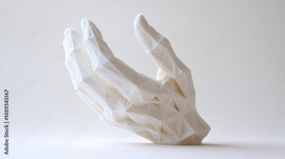A creative 3D printed model of clapping hands with geometric and ...
