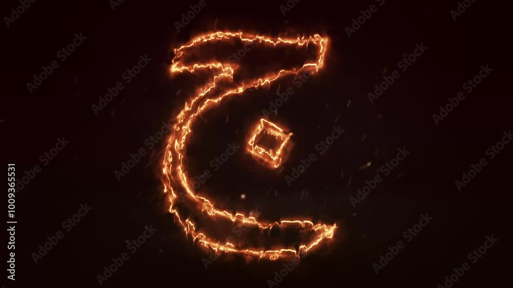 Animated Arabic alphabet "jīm" Fire Arabic letter animation.Burning ...